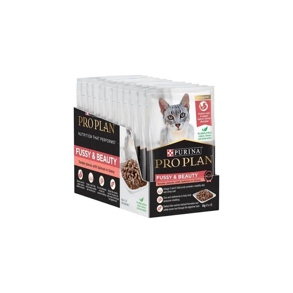 Purina Pro Plan Fussy & Beauty Salmon in Gravy Wet Cat Food 12 x 85g B ...